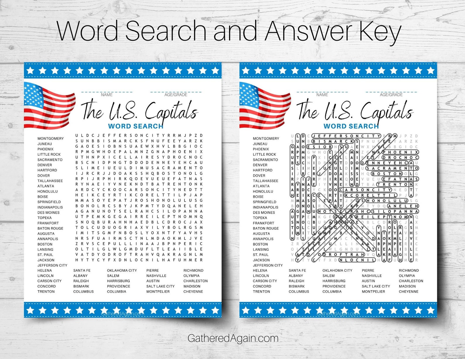 The United States and Capitals Word Search Pack for Kids Homeschool ...