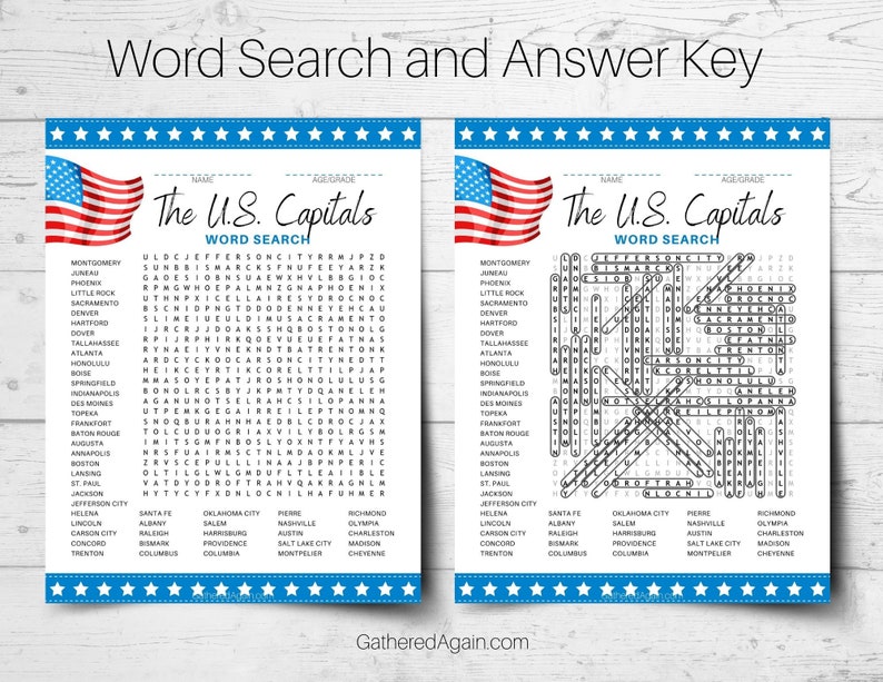 The United States and Capitals Word Search Pack for Kids Homeschool ...
