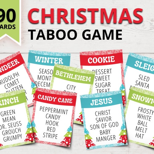 Christmas Taboo 72 Cards Printable Christmas Games Family - Etsy