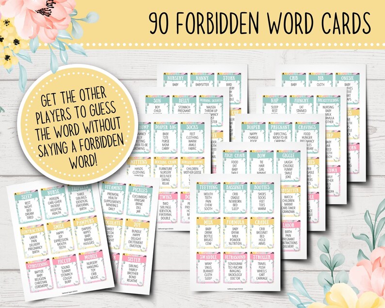 Baby Shower Forbidden Word Game | Baby Shower Taboo-style Game ...