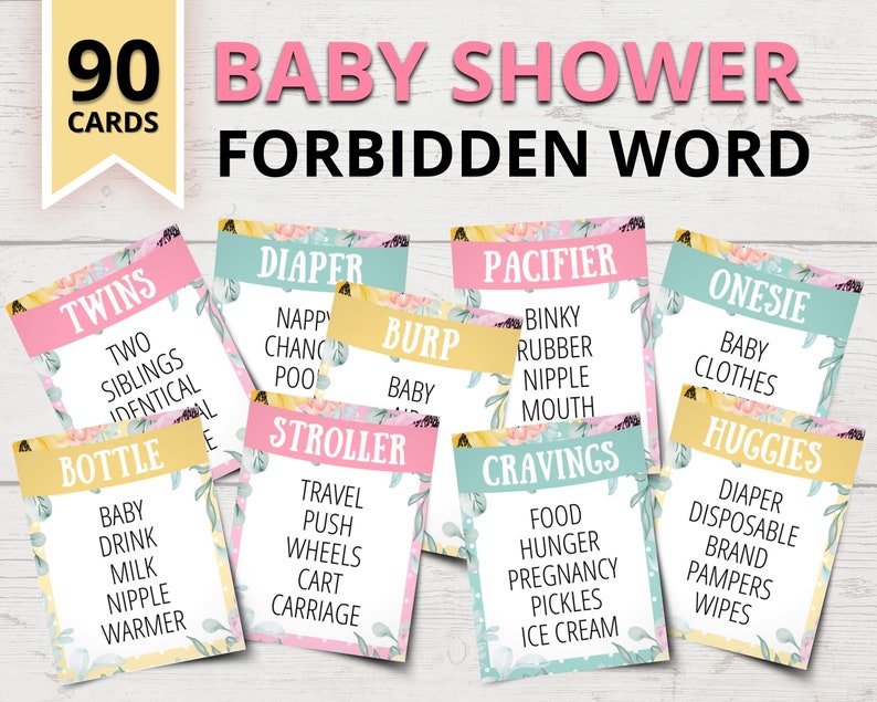 Baby Shower Forbidden Word Game | Baby Shower Taboo-style Game ...