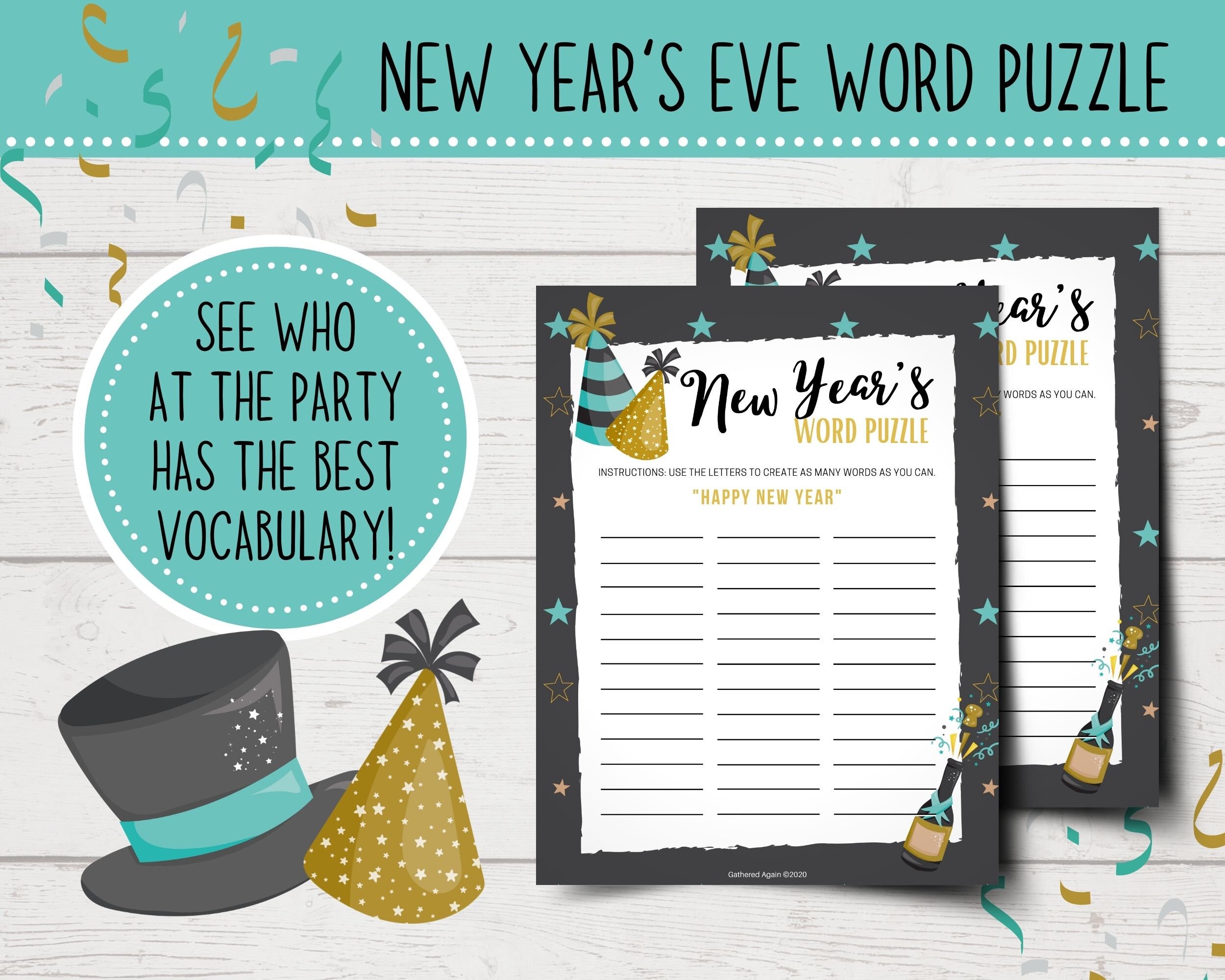 Happy New Year Word Puzzle | New Year's Eve Word Games | New Year's Eve ...