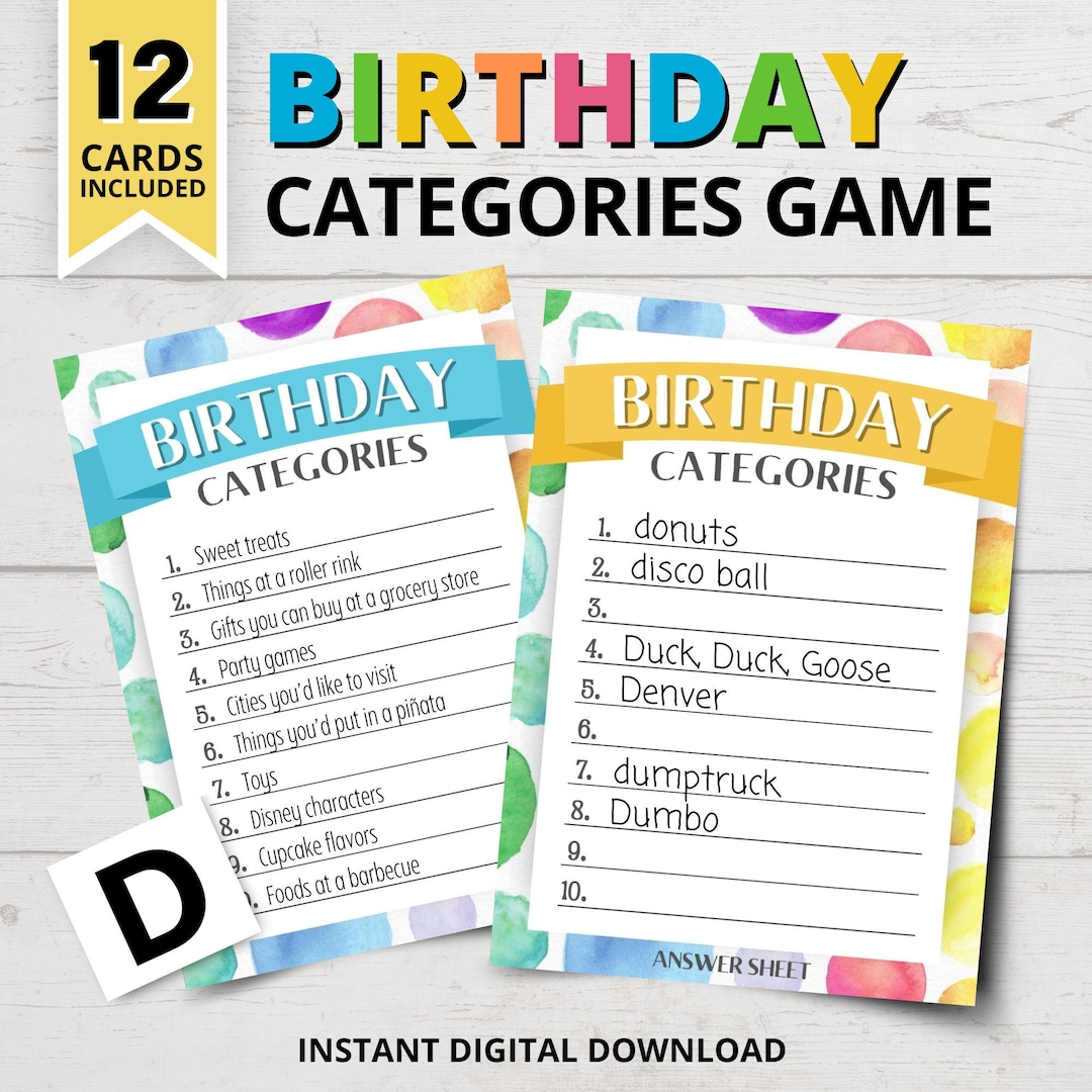 Birthday Categories Game | Scattergories-inspired Birthday Party Game ...