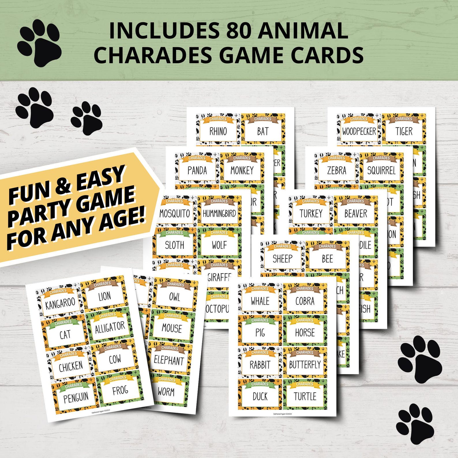 Animal Charades Game | Printable Animal Charades Cards | Charades Words ...