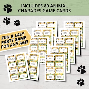 Animal Charades Game | Printable Animal Charades Cards | Charades Words ...