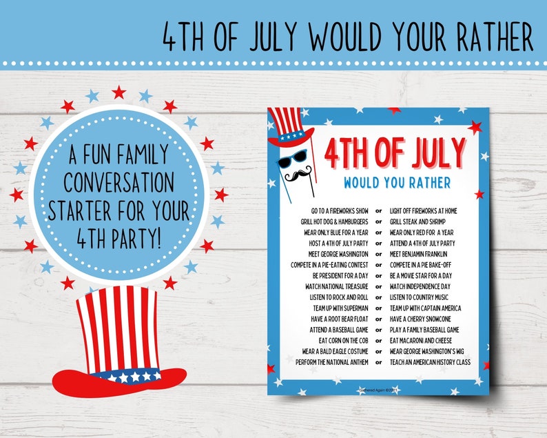 Funny 4th of July Would You Rather Game | Fourth of July Party Games ...