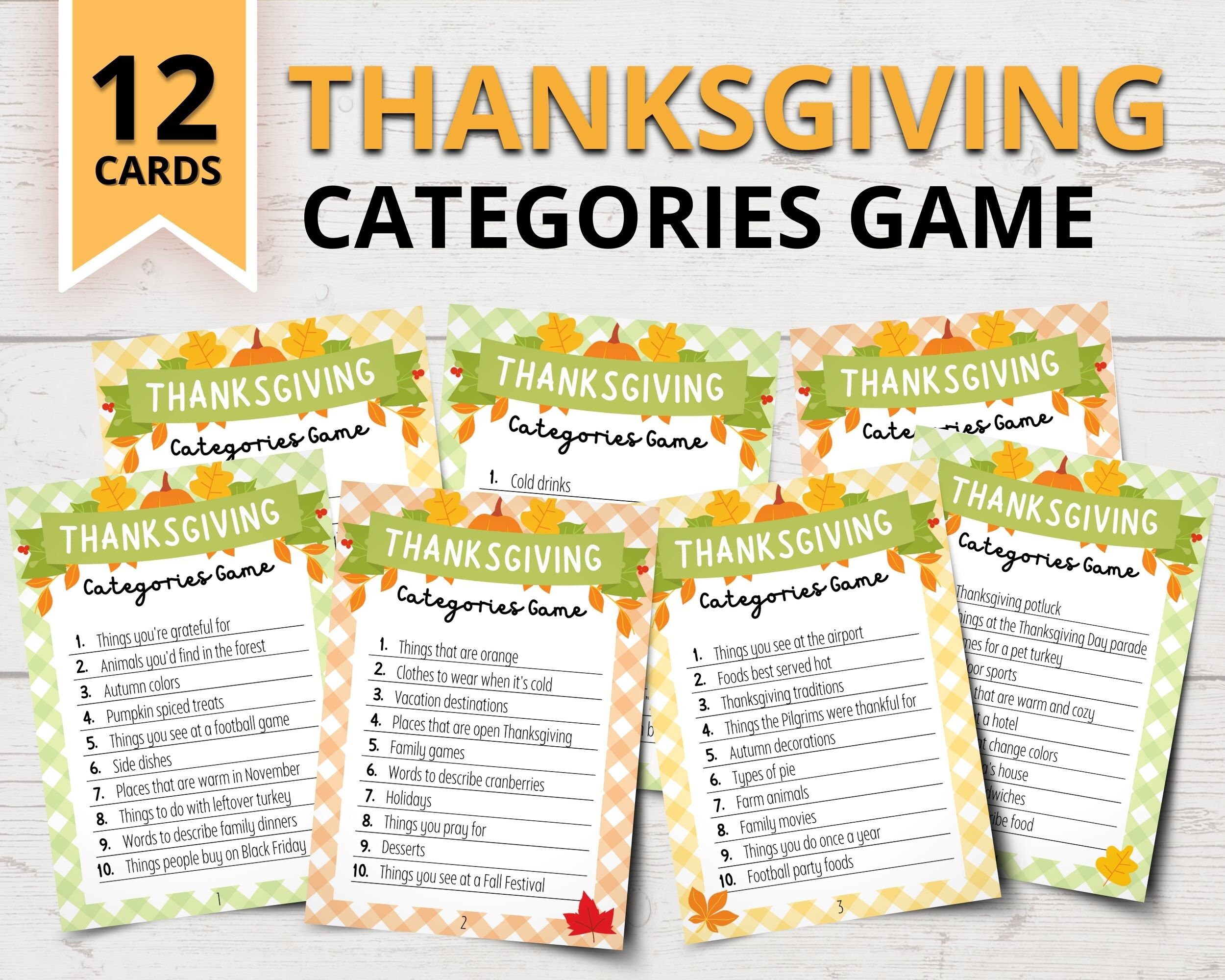 Thanksgiving Categories Game Thanksgiving Scattergories-inspired Game ...