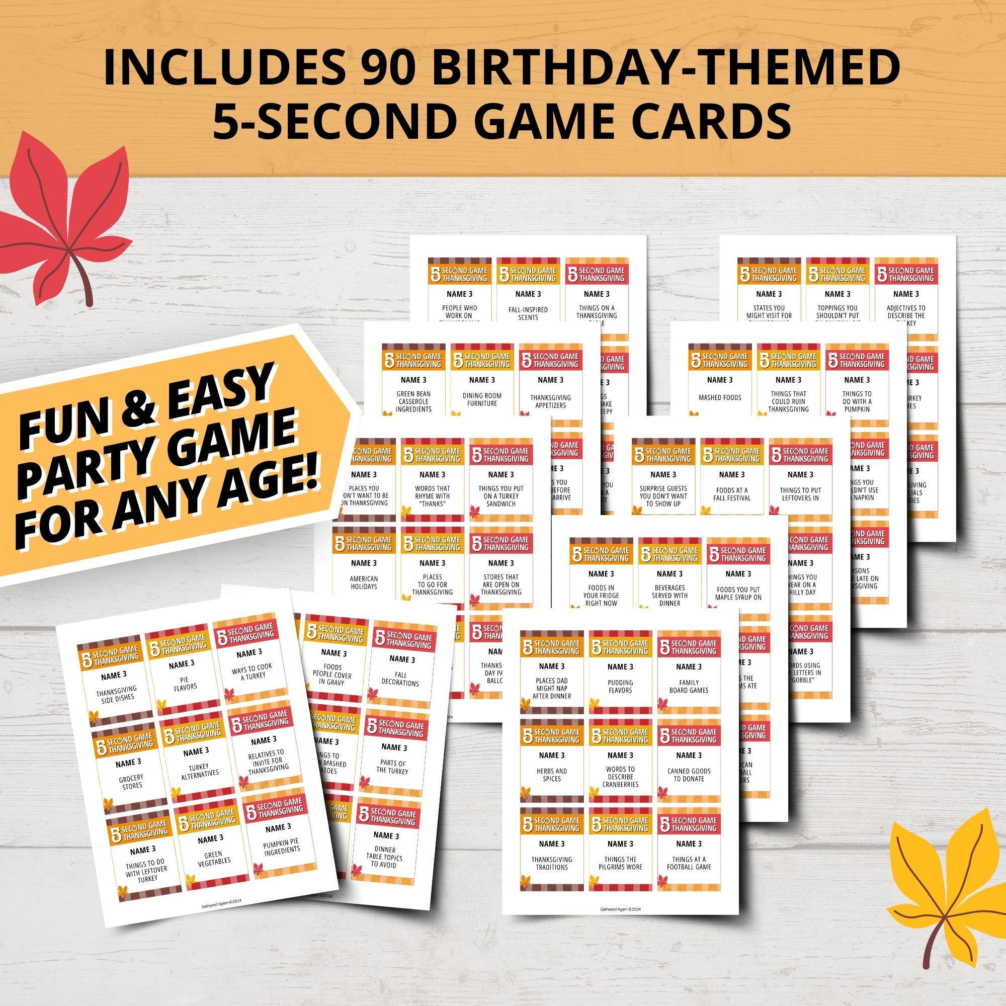 Thanksgiving 5 Second Game | Printable Thanksgiving Party Games | Funny ...