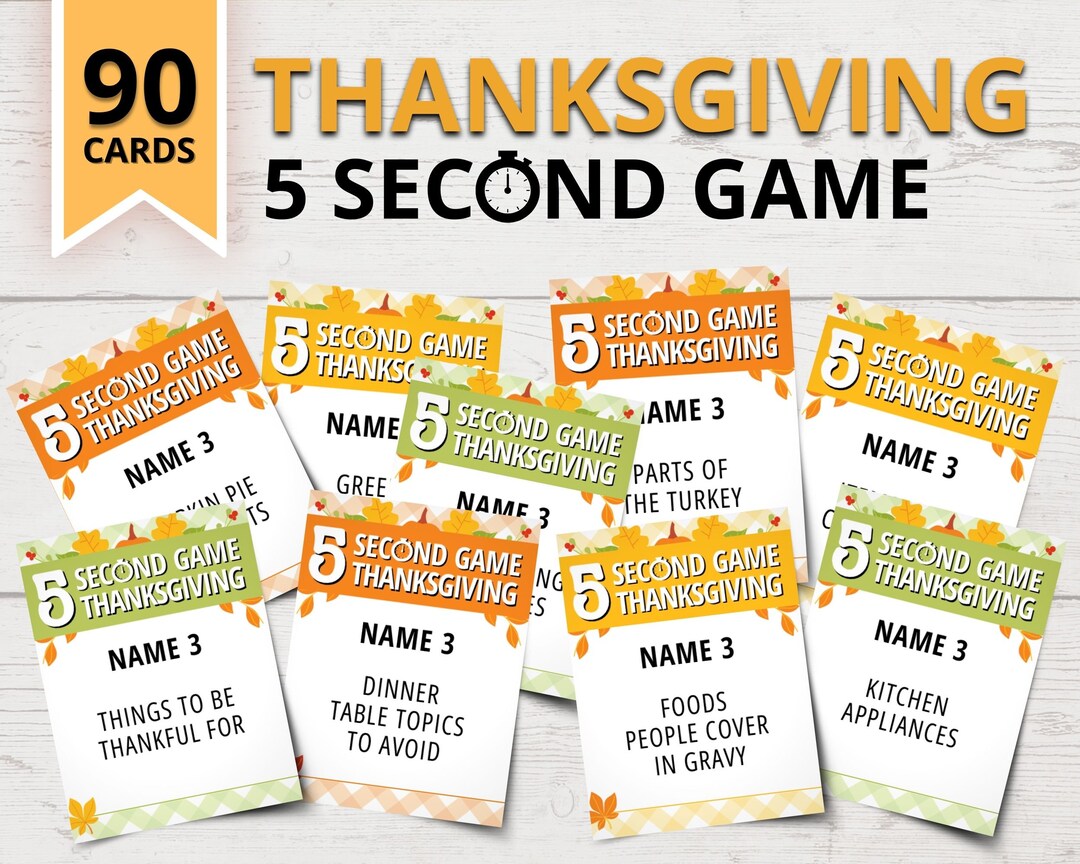 Thanksgiving 5 Second Game Printable Thanksgiving Party Games Funny ...
