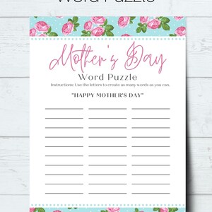 Mother's Day Puzzle and Activity Pack, Floral Shabby Chic Roses ...