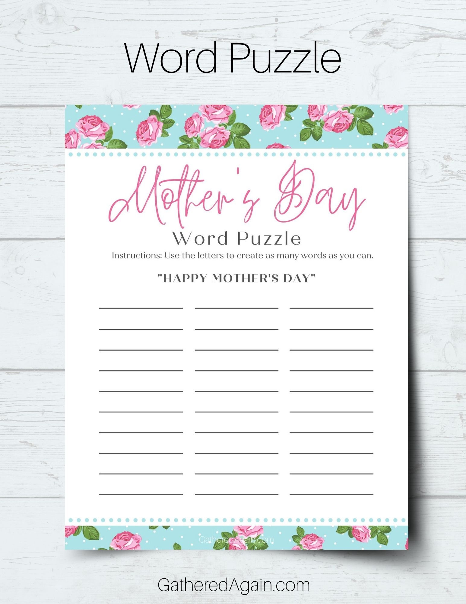 Mother's Day Puzzle and Activity Pack, Floral Shabby Chic Roses ...