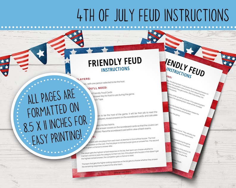 Printable 4th of July Feud Game | Independence Day Friendly Feud Game ...