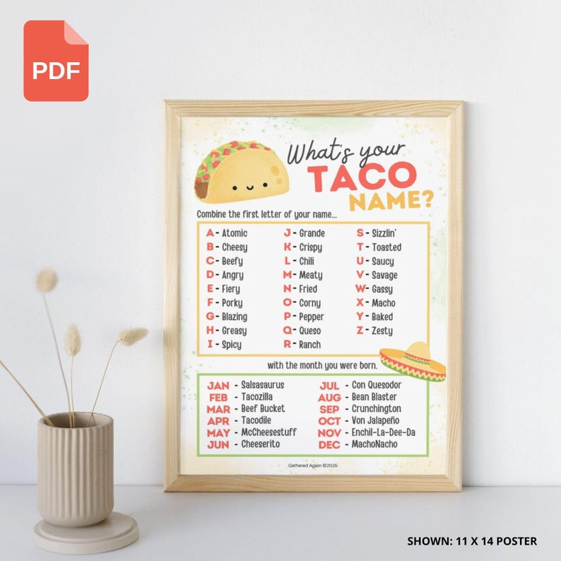 What's Your Taco Name? | Printable Taco Name Game | Funny Taco Party ...