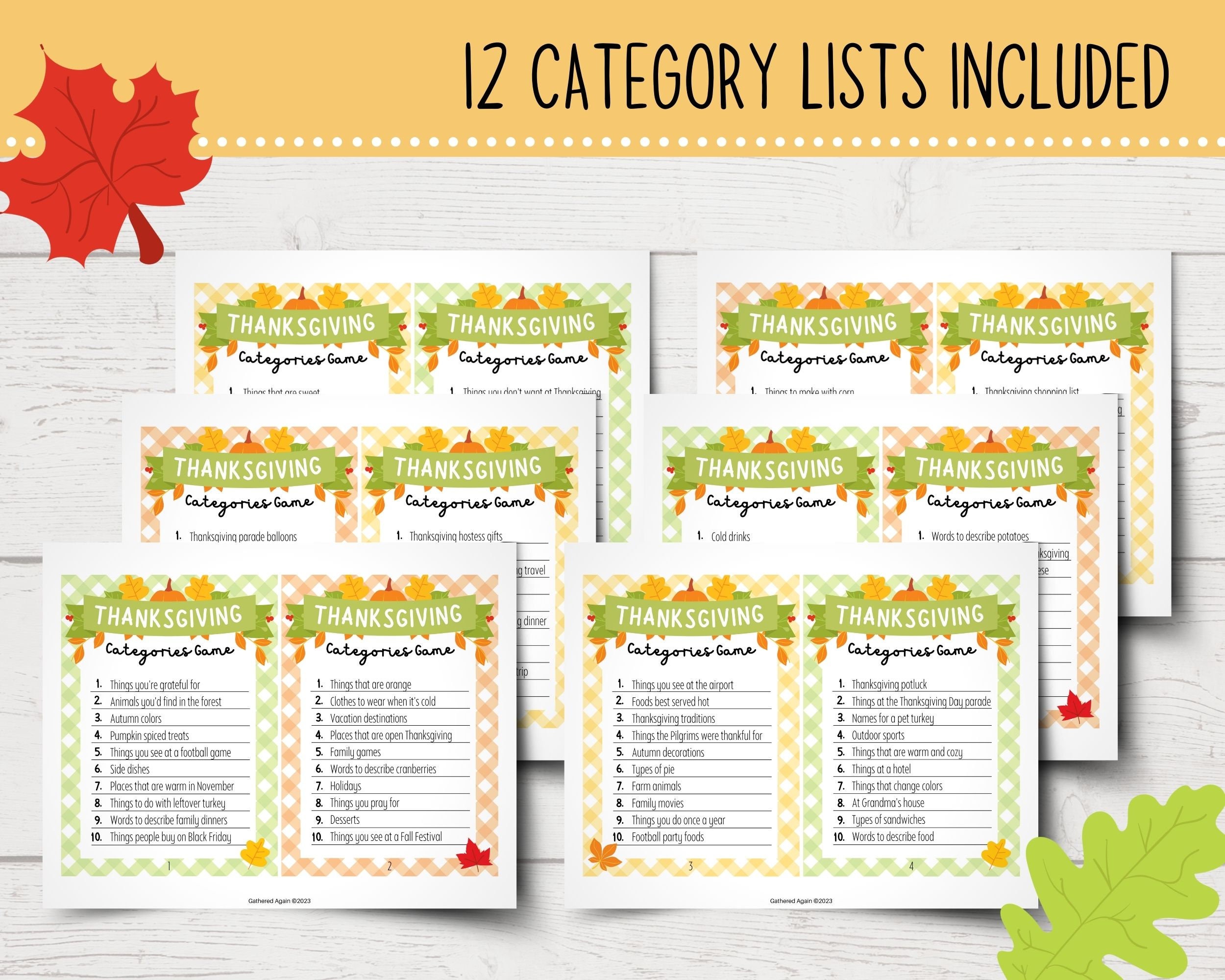 Thanksgiving Categories Game Thanksgiving Scattergories-inspired Game ...
