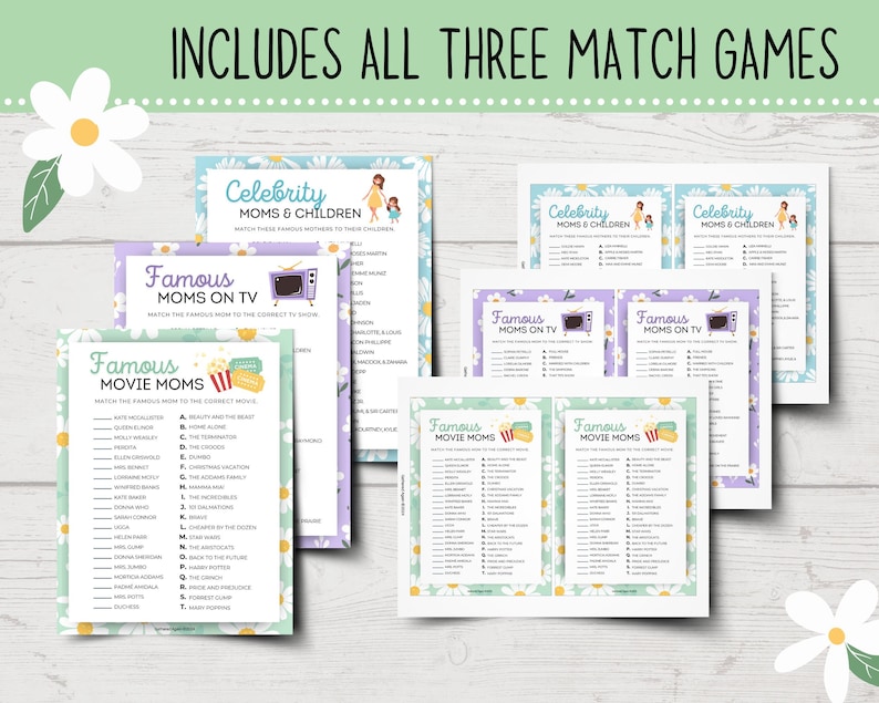 Famous Moms Match Games | Printable Mother's Day Games | Mom Trivia ...