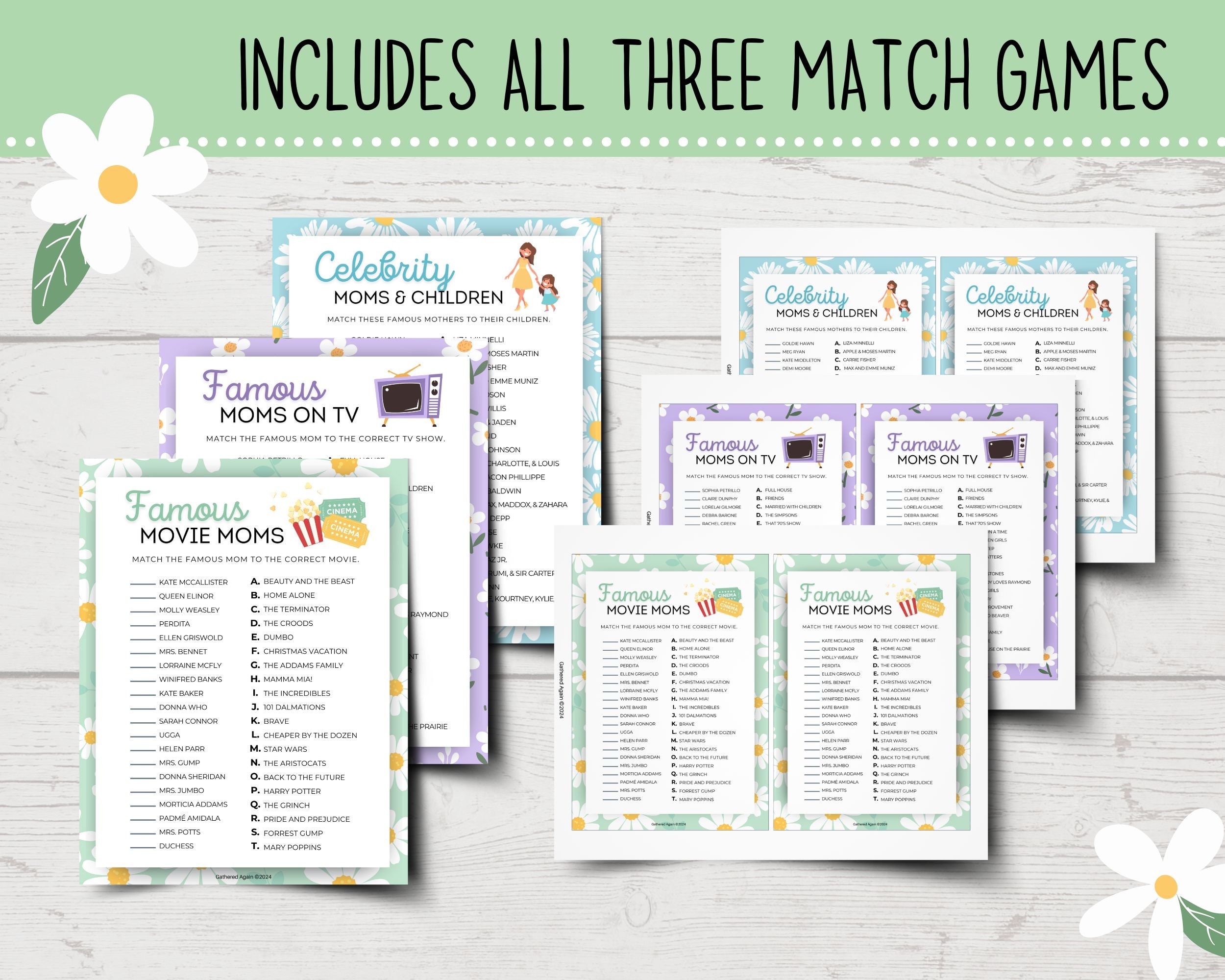 Famous Moms Match Games | Printable Mother's Day Games | Mom Trivia ...