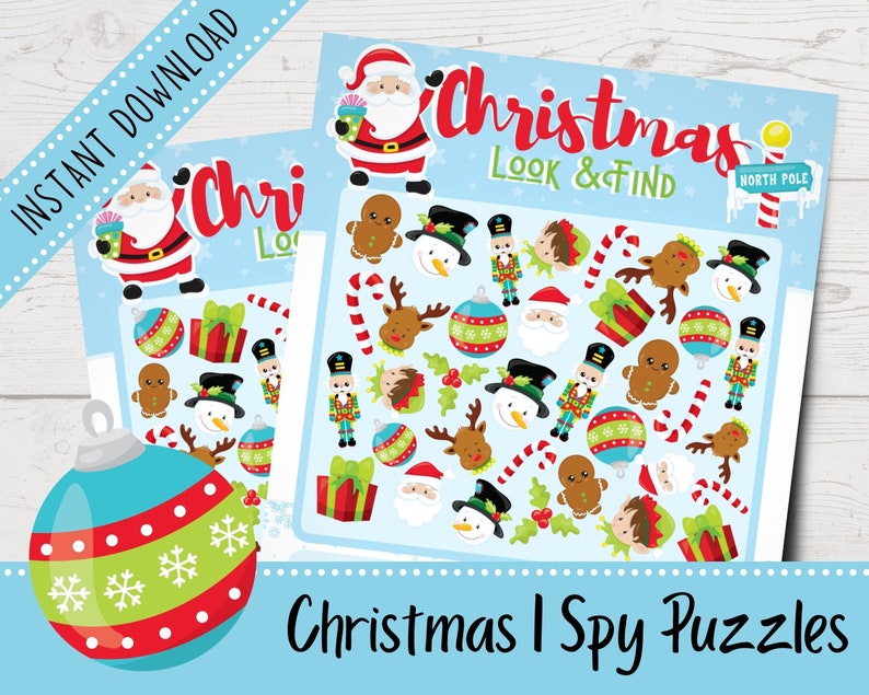 Christmas I Spy Puzzles for Kids | Printable Look and Find | Christmas ...