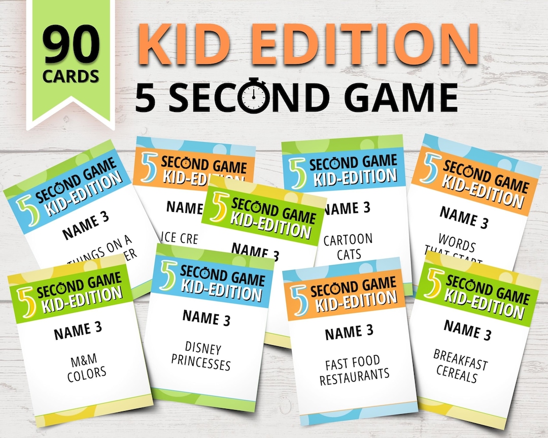 Printable 5 Second Game for Kids | Kid-edition 5 Second Game | Birthday Party Games | Printable ...
