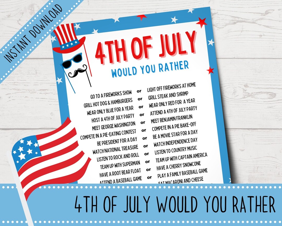 Funny 4th of July Would You Rather Game | Fourth of July Party Games ...