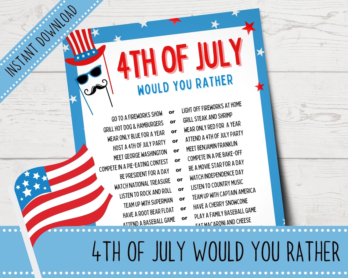 Funny 4th of July Would You Rather Game | Fourth of July Party Games ...