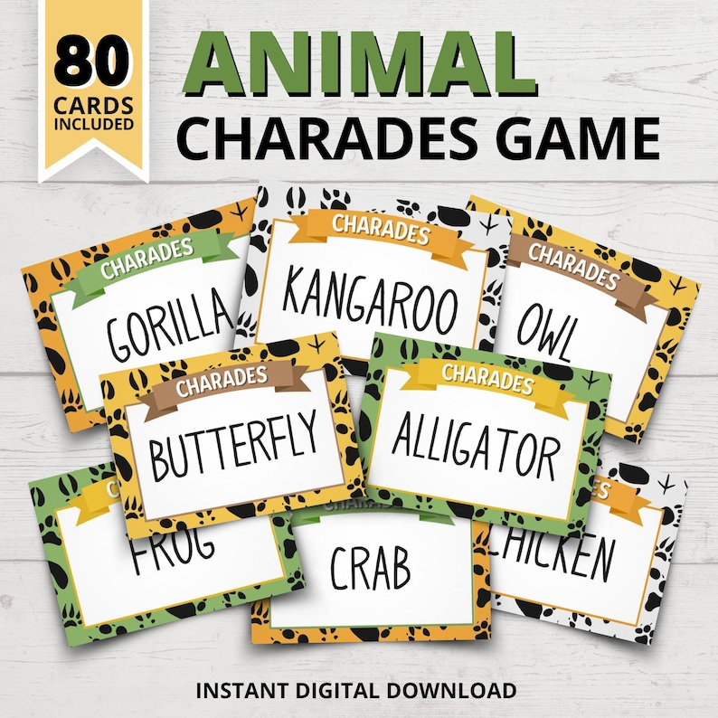 Animal Charades Game | Printable Animal Charades Cards | Charades Words ...