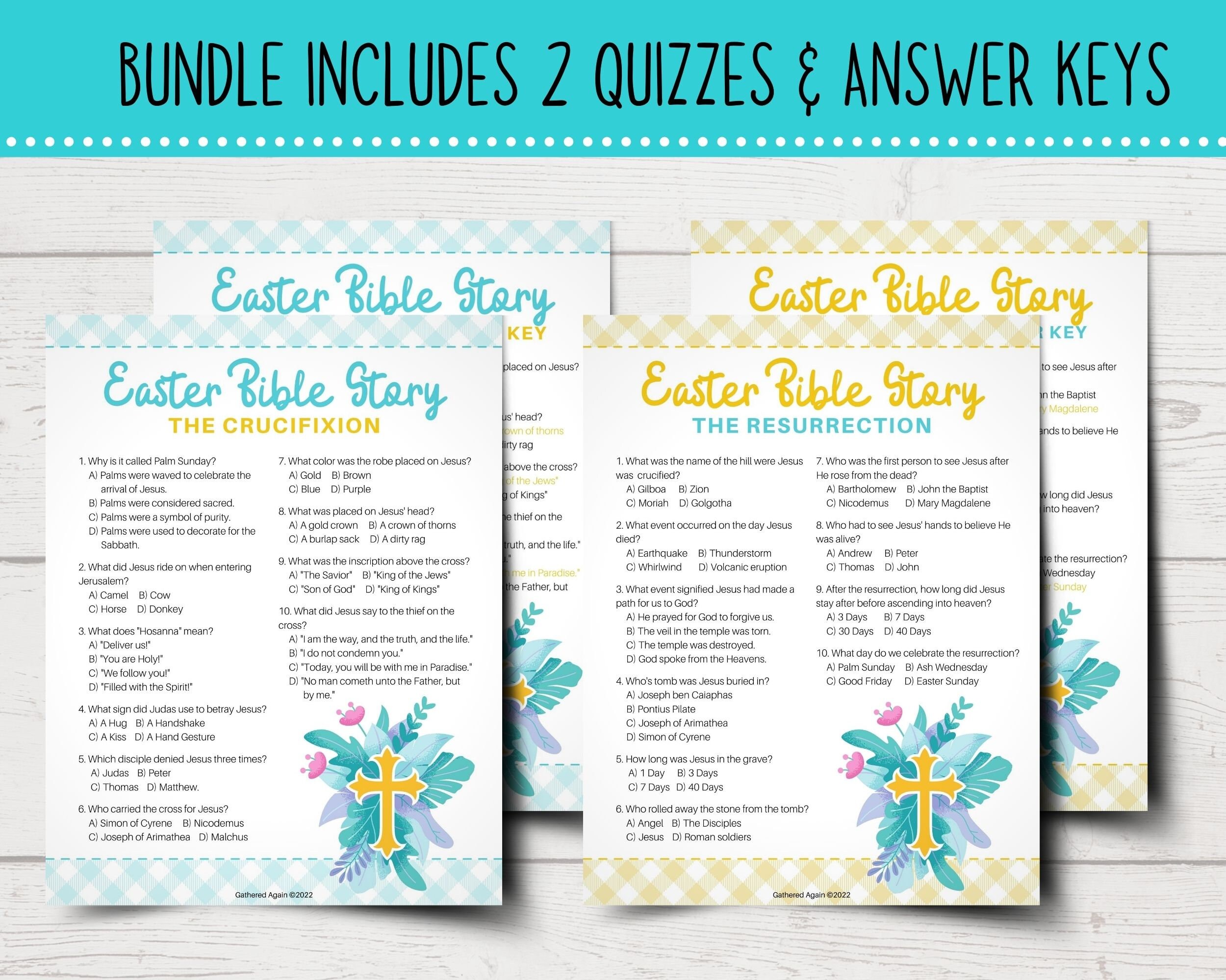 Printable Easter Bible Story Quiz Bundle | Easter Sunday School Lesson ...