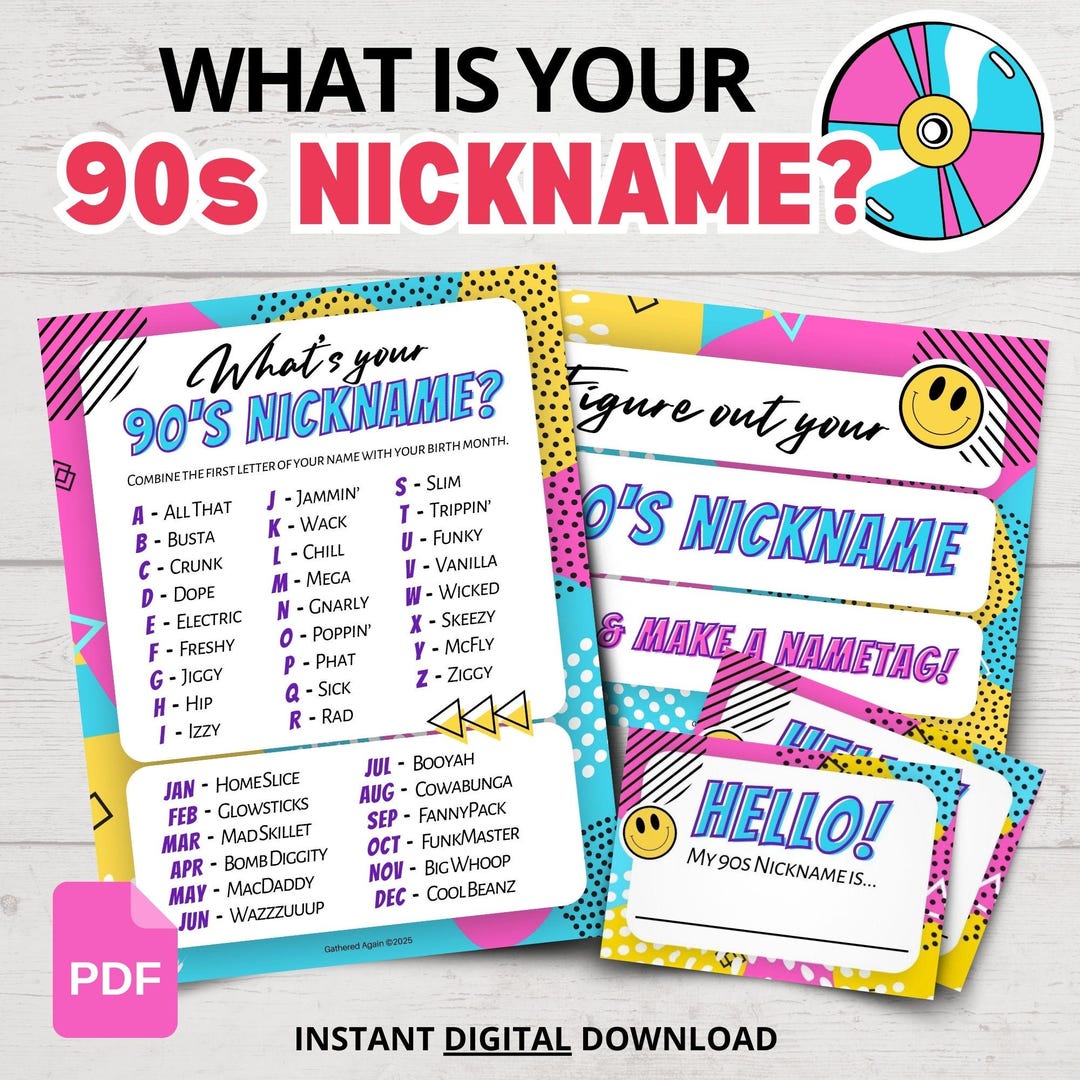 What's My 90s Nickname? | 90s Name Game | 90s Party Games | 90s ...