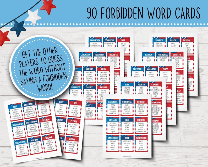 4th of July Forbidden Word Game | July 4th Taboo-style Game | Printable ...