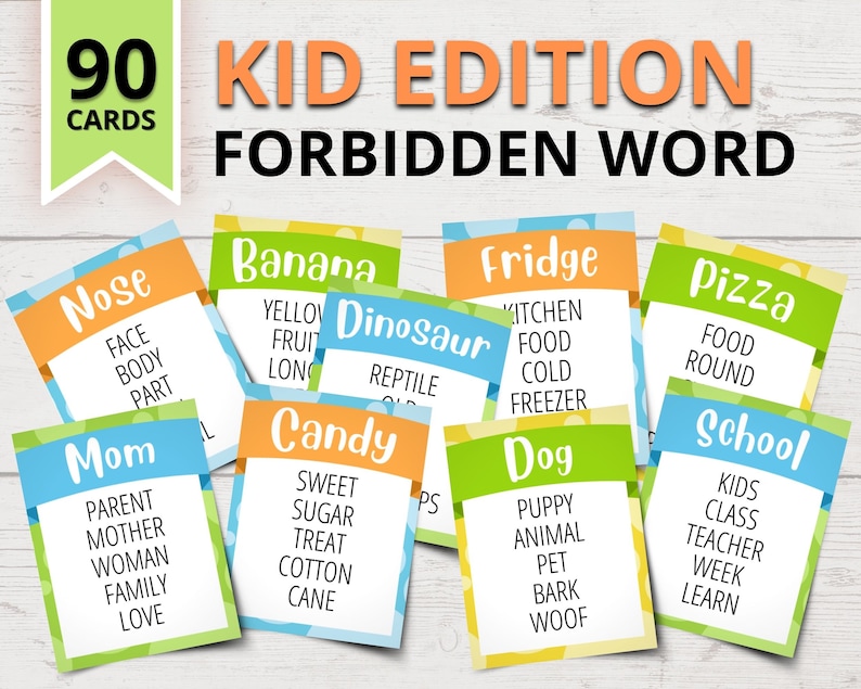 Forbidden Word Game for Kids | Printable Kid-edition Taboo-style Game ...
