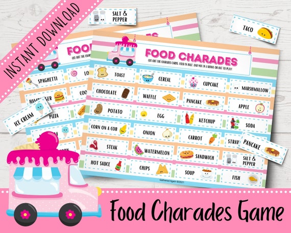 Food Charades for Kids Printable Charades Game Icebreaker | Etsy