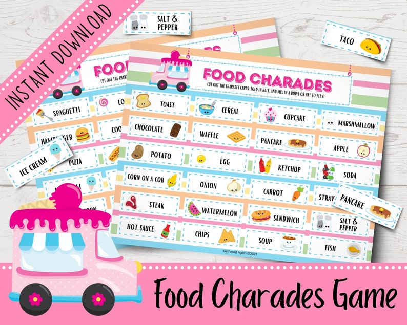Food Charades for Kids Printable Charades Game Icebreaker Ideas Virtual ...