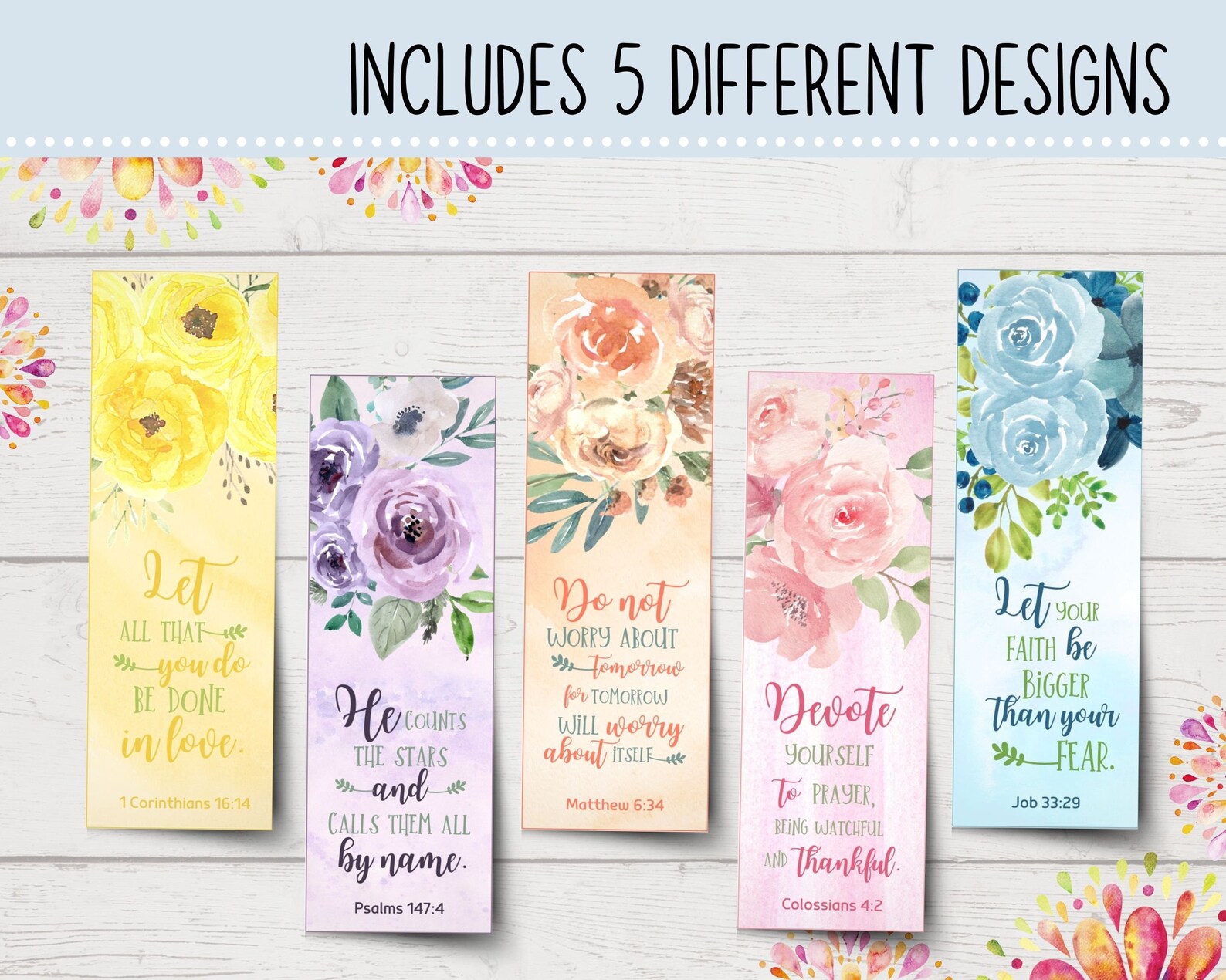 PRINTABLE Floral Bible Verses Bookmarks Watercolor Art Scripture ...