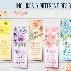 PRINTABLE | Floral Bible Verses Bookmarks | Watercolor Art Scripture ...