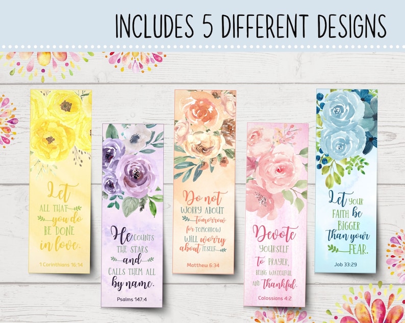 PRINTABLE | Floral Bible Verses Bookmarks | Watercolor Art Scripture ...