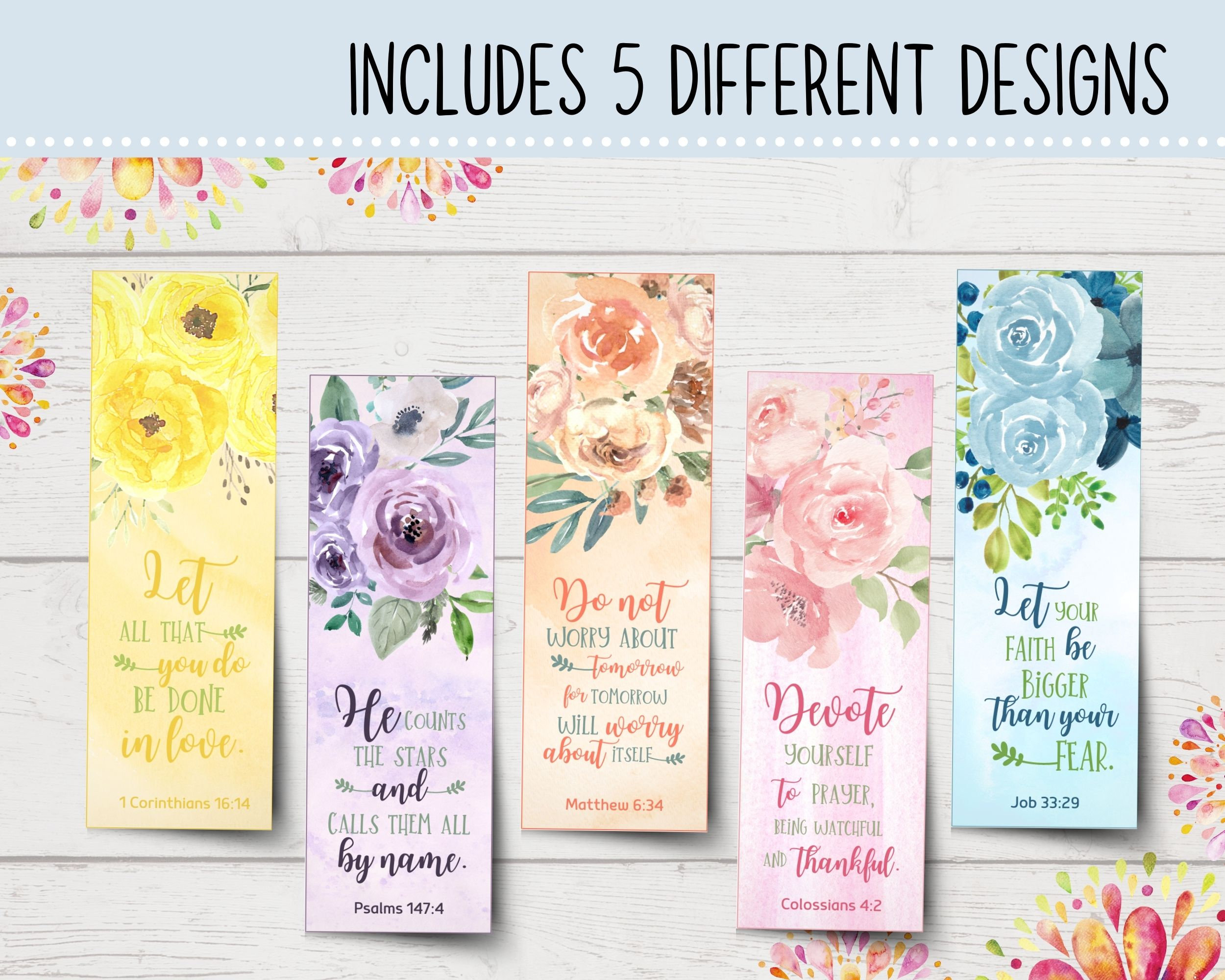 PRINTABLE Floral Bible Verses Bookmarks Watercolor Art Scripture ...