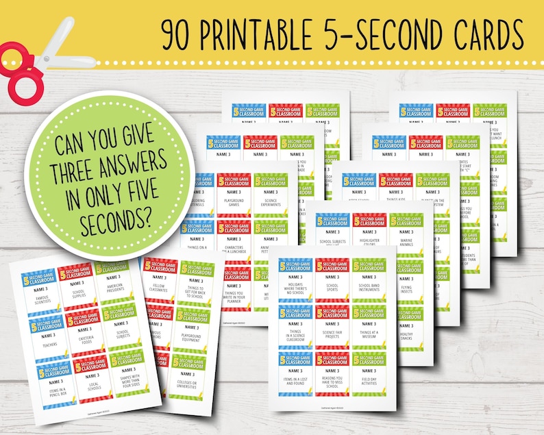 Printable 5 Second Game Classroom Edition | School 5 Second Game | 1st ...