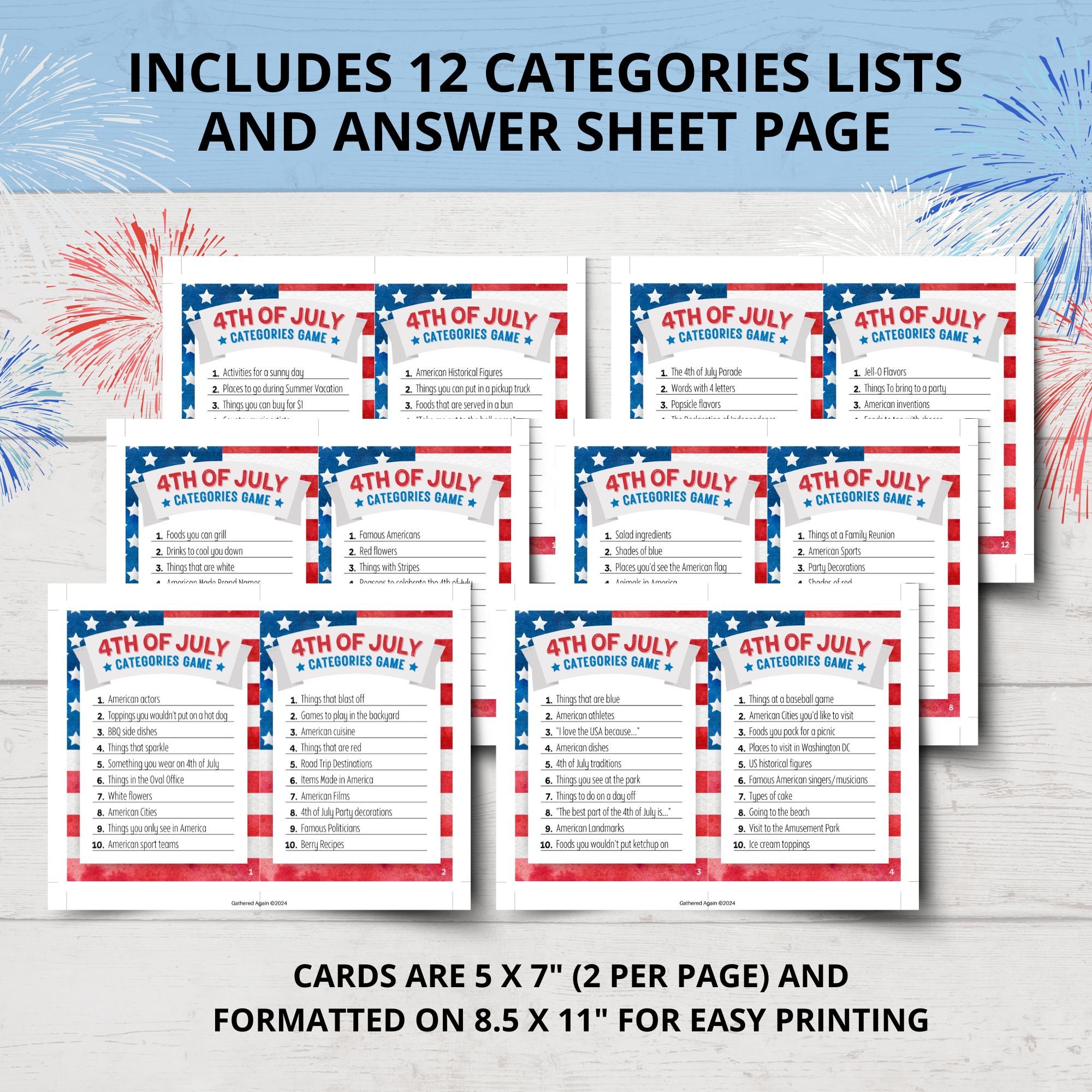 Fourth of July Categories Game | Printable 4th of July Games | Family ...