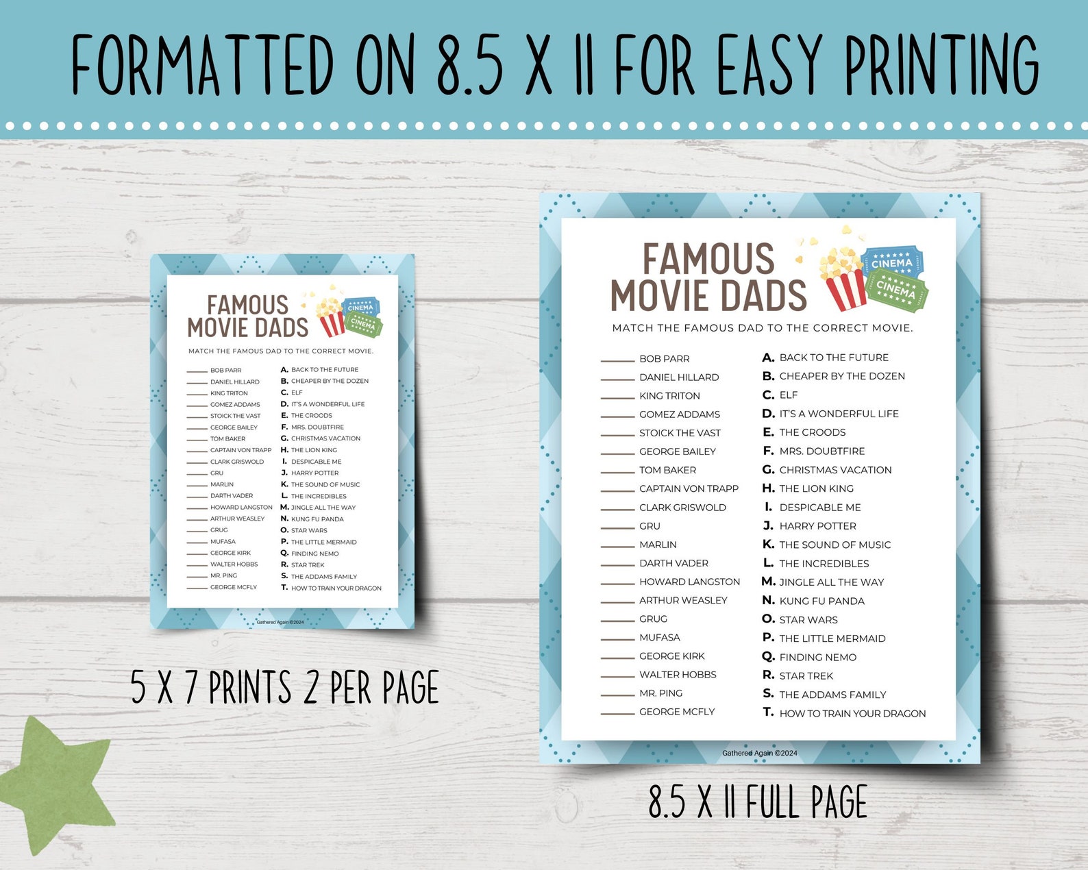 Famous Movie Dads Match Game - Printable Father's Day Games - Dad Movie ...