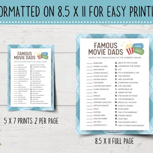 Famous Movie Dads Match Game - Printable Father's Day Games - Dad Movie ...