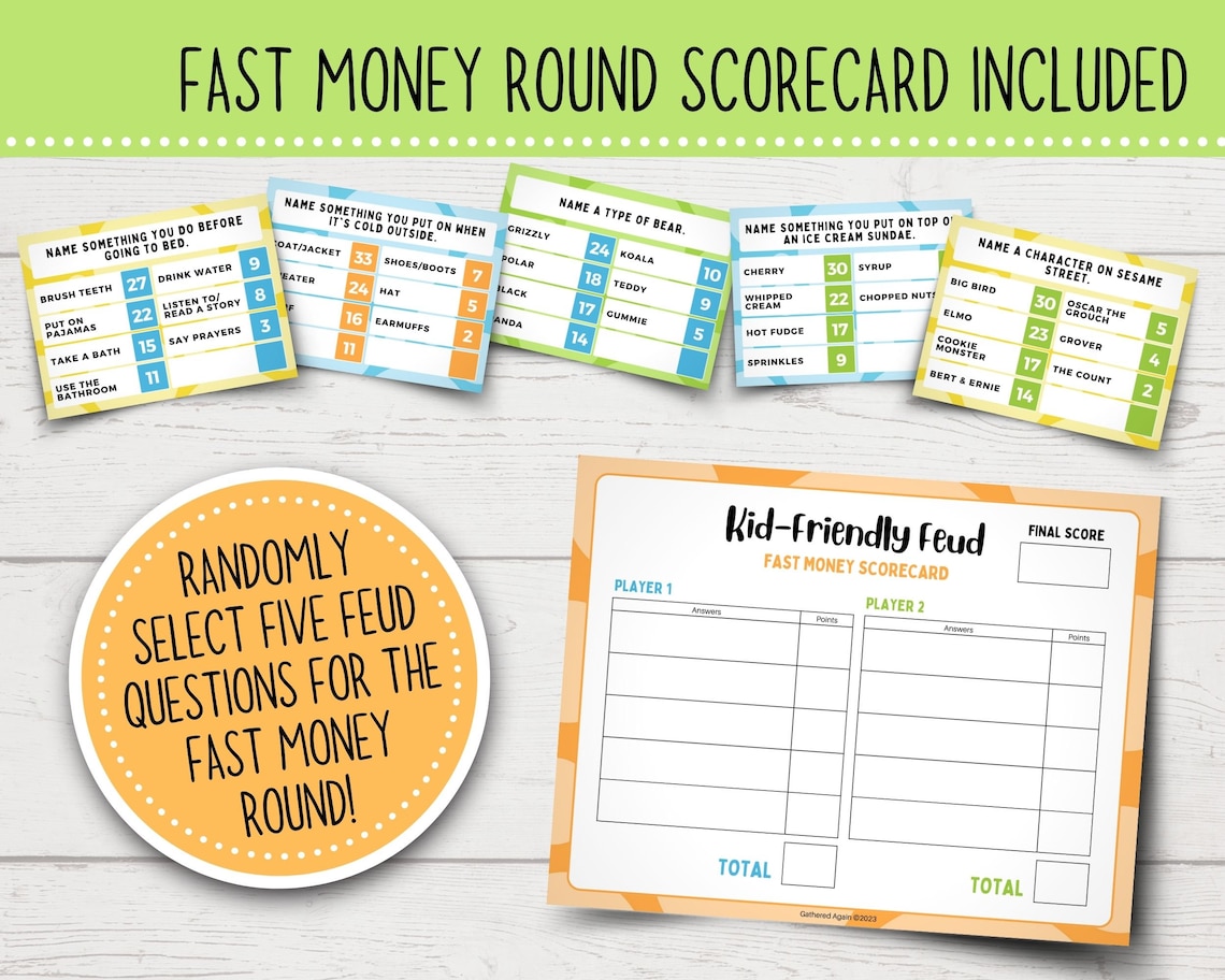 Kid-friendly Feud Game Printable Family Feud Style Questions - Etsy