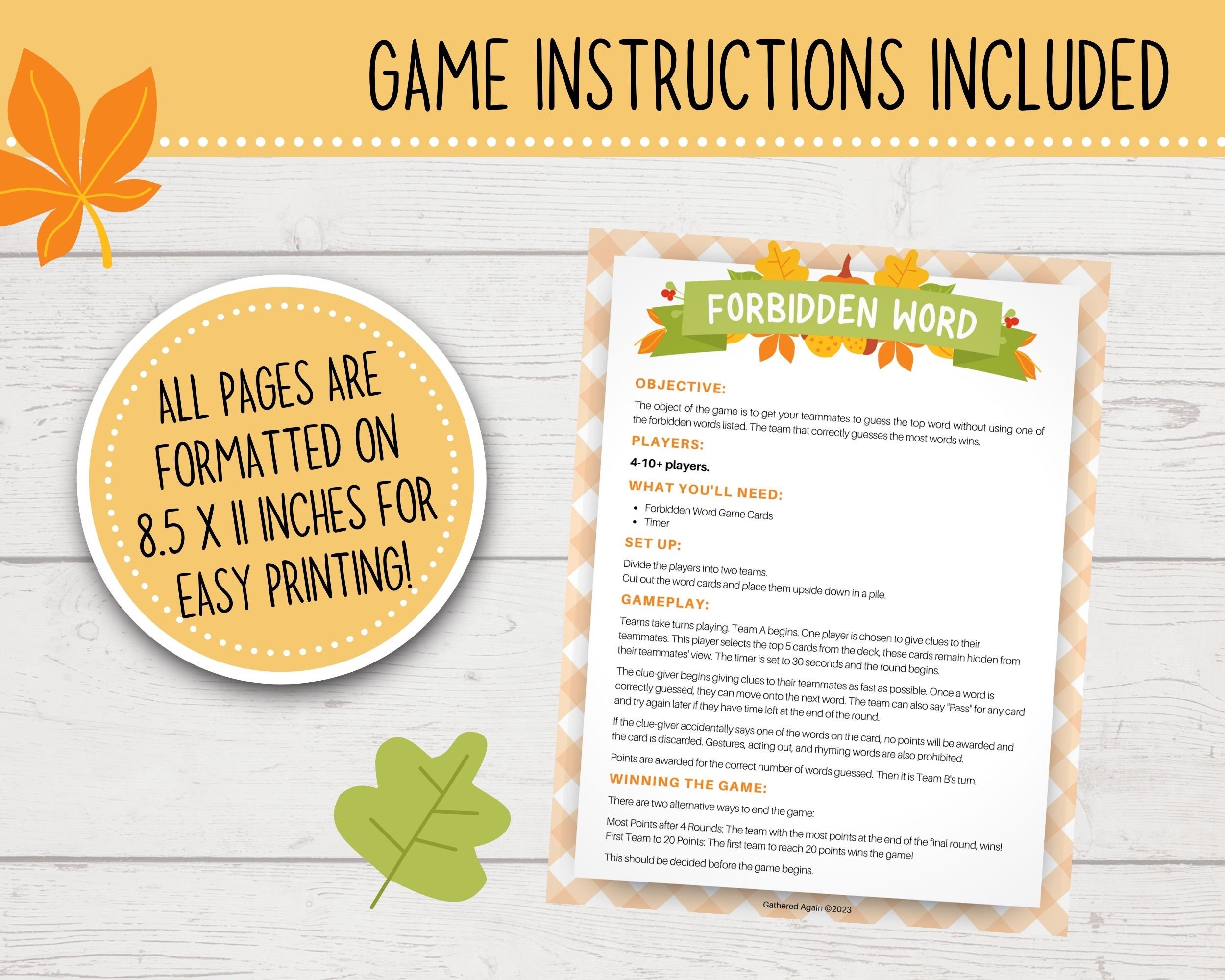 Thanksgiving Forbidden Word Game | Thanksgiving Taboo-style Game ...