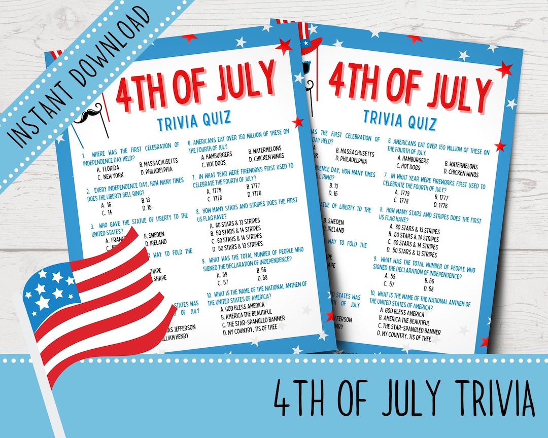 Fourth of July Trivia Game | 4th of July Printable Game | July 4th ...