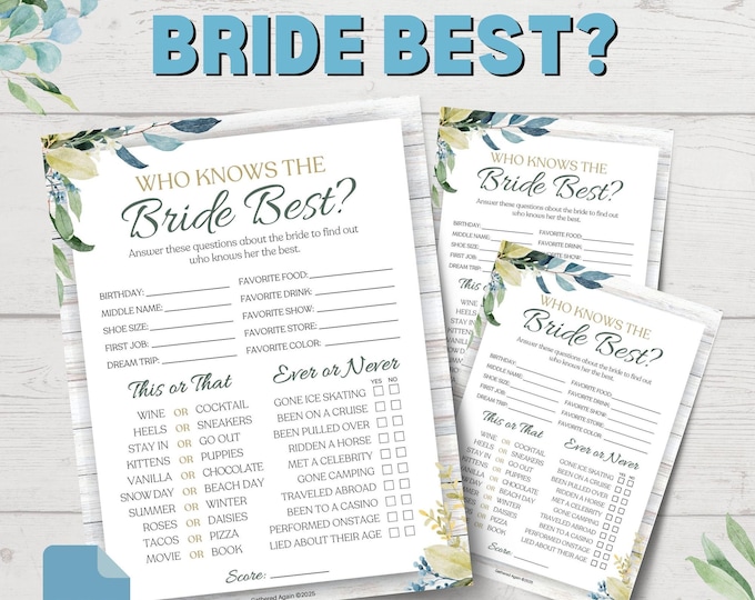 Bride Trivia - Who Knows the Bride Best - Bridal Shower & Bachelorette ...