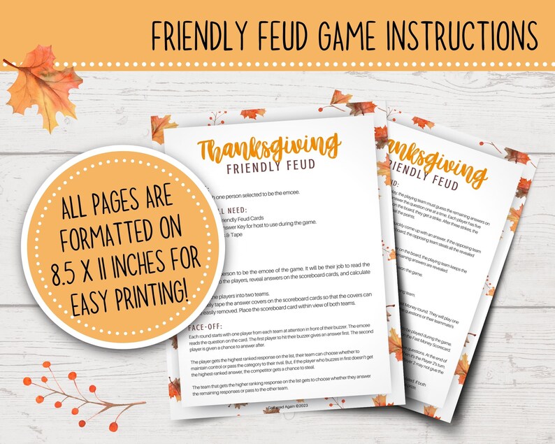 Thanksgiving Friendly Feud Game | Thanksgiving Family Feud Style Game ...