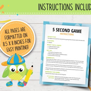 Printable 5 Second Game for Kids | Kid-edition 5 Second Game | Birthday ...