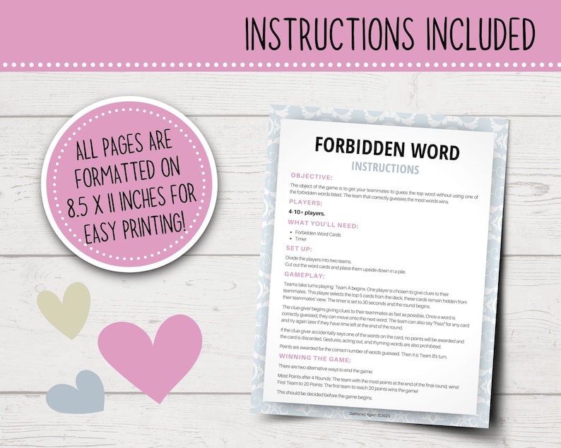 Bridal Shower Forbidden Word Game | Wedding Taboo-style Game | Bridal ...