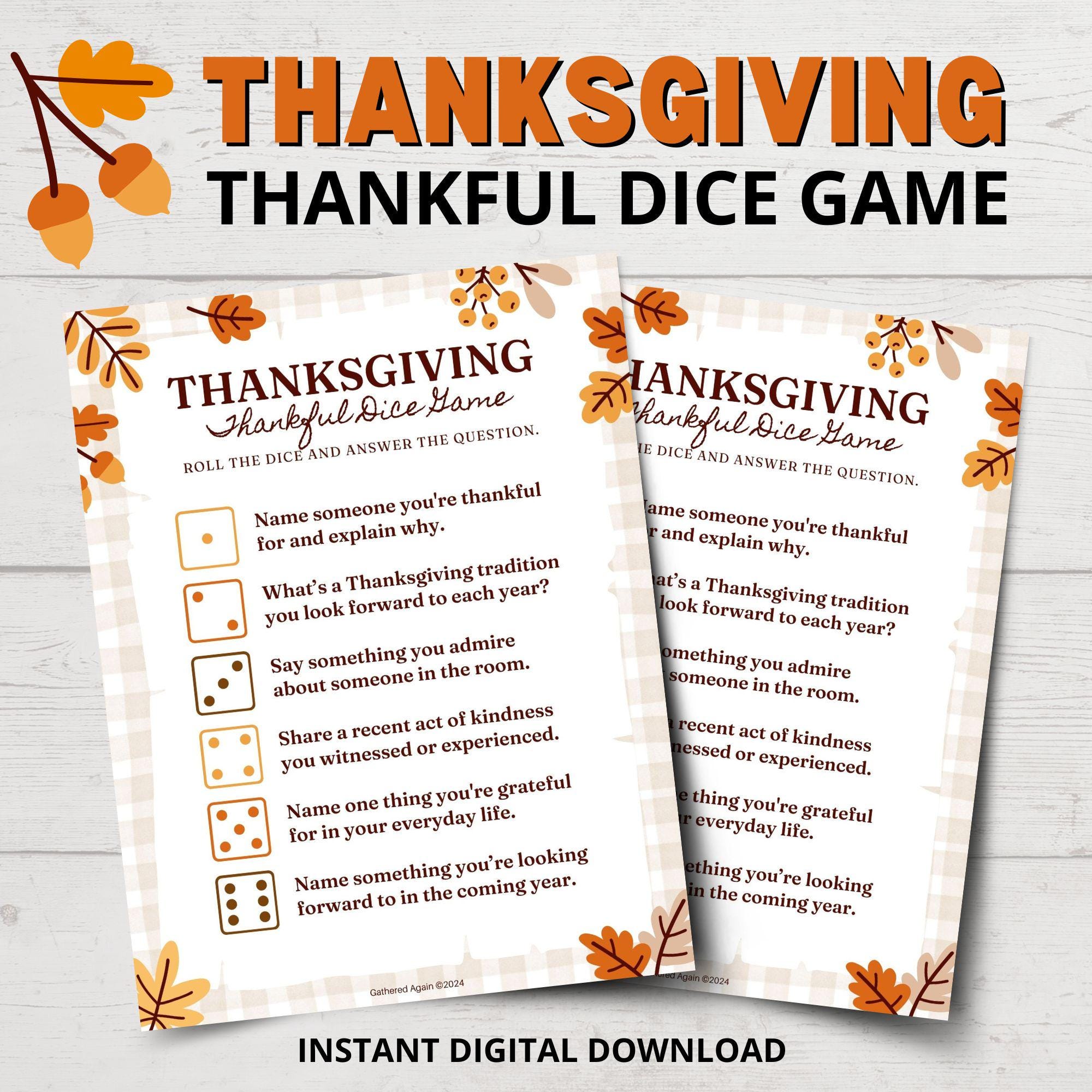 Thanksgiving Thankful Dice Game | Thanksgiving Dice Game | Thanksgiving ...