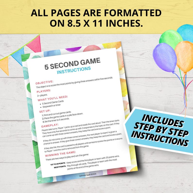 Birthday 5-second Game | Printable Birthday Party Games | Birthday ...
