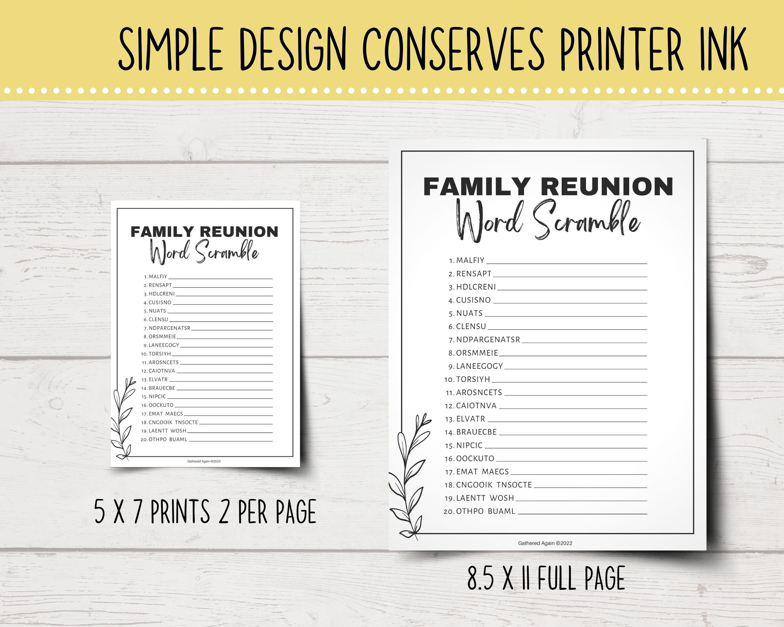 Printable Family Reunion Word Scramble | Printable Family Reunion Games ...