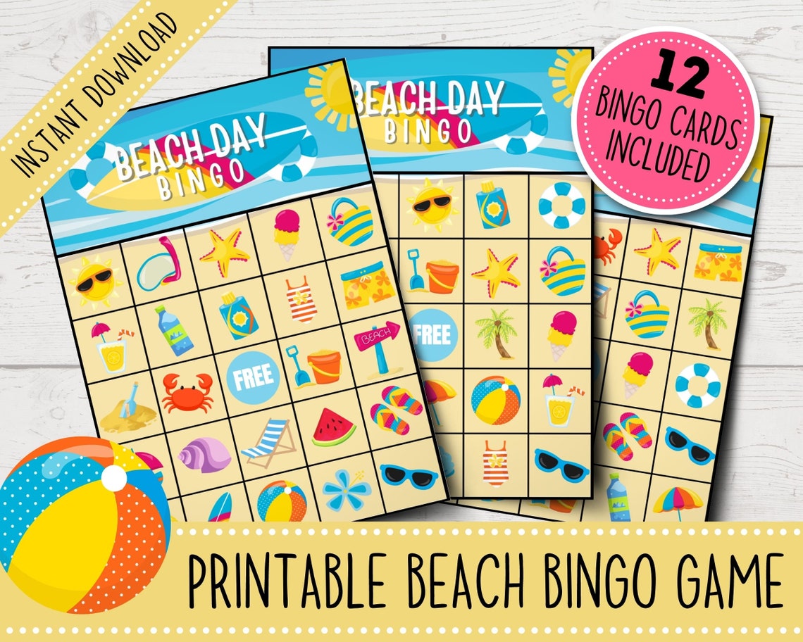 Printable Beach Bingo Game | Beach Day Bingo for Kids | Printable Beach ...